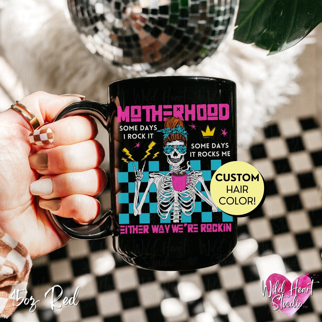CUSTOM Pop Punk Rockin Motherhood Mug | Elder Emo Mug Mom Skeleton ...