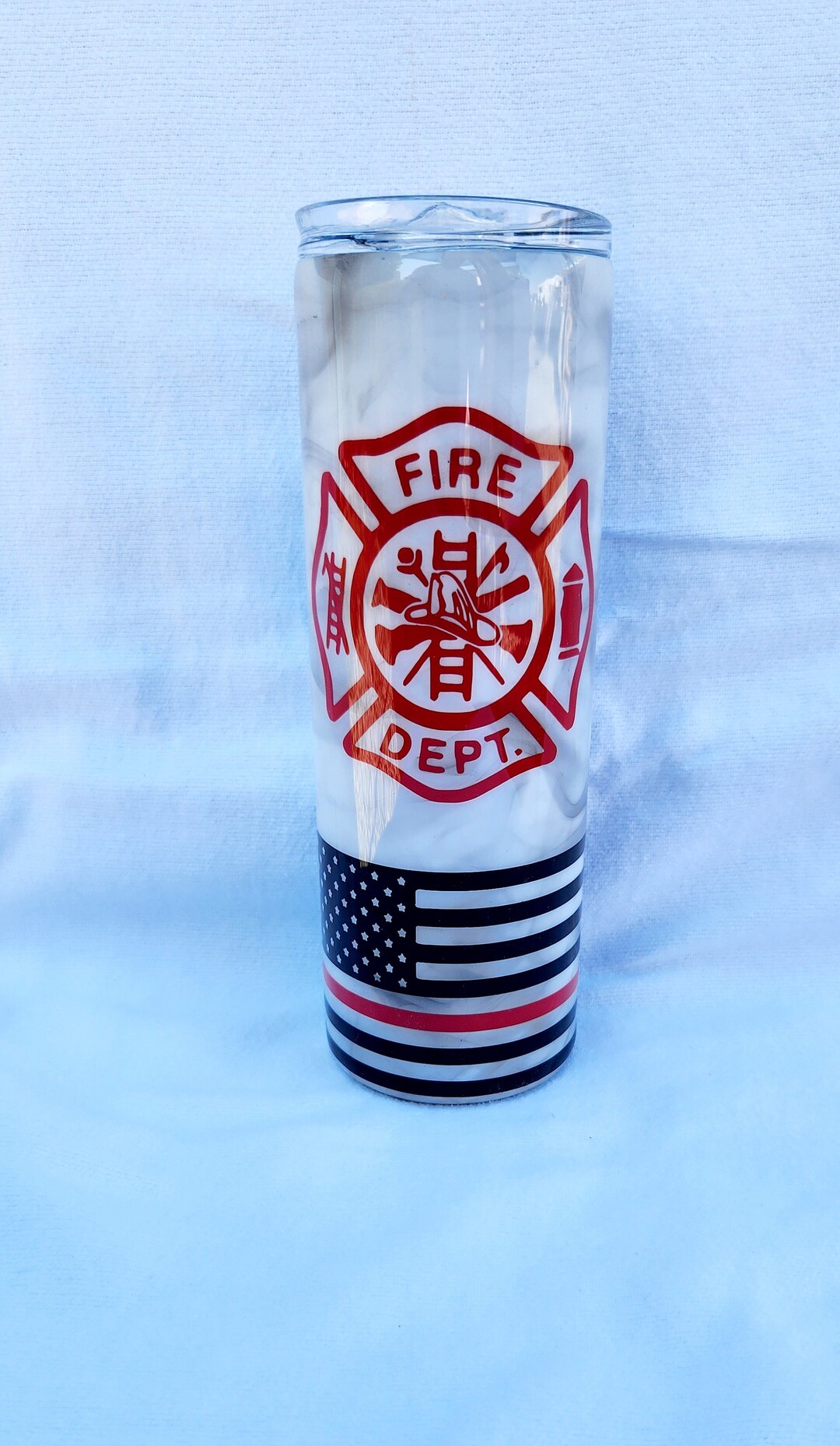 Firefighter/star of Life Tumbler 20oz Skinny Smokey White Finish Epoxy ...