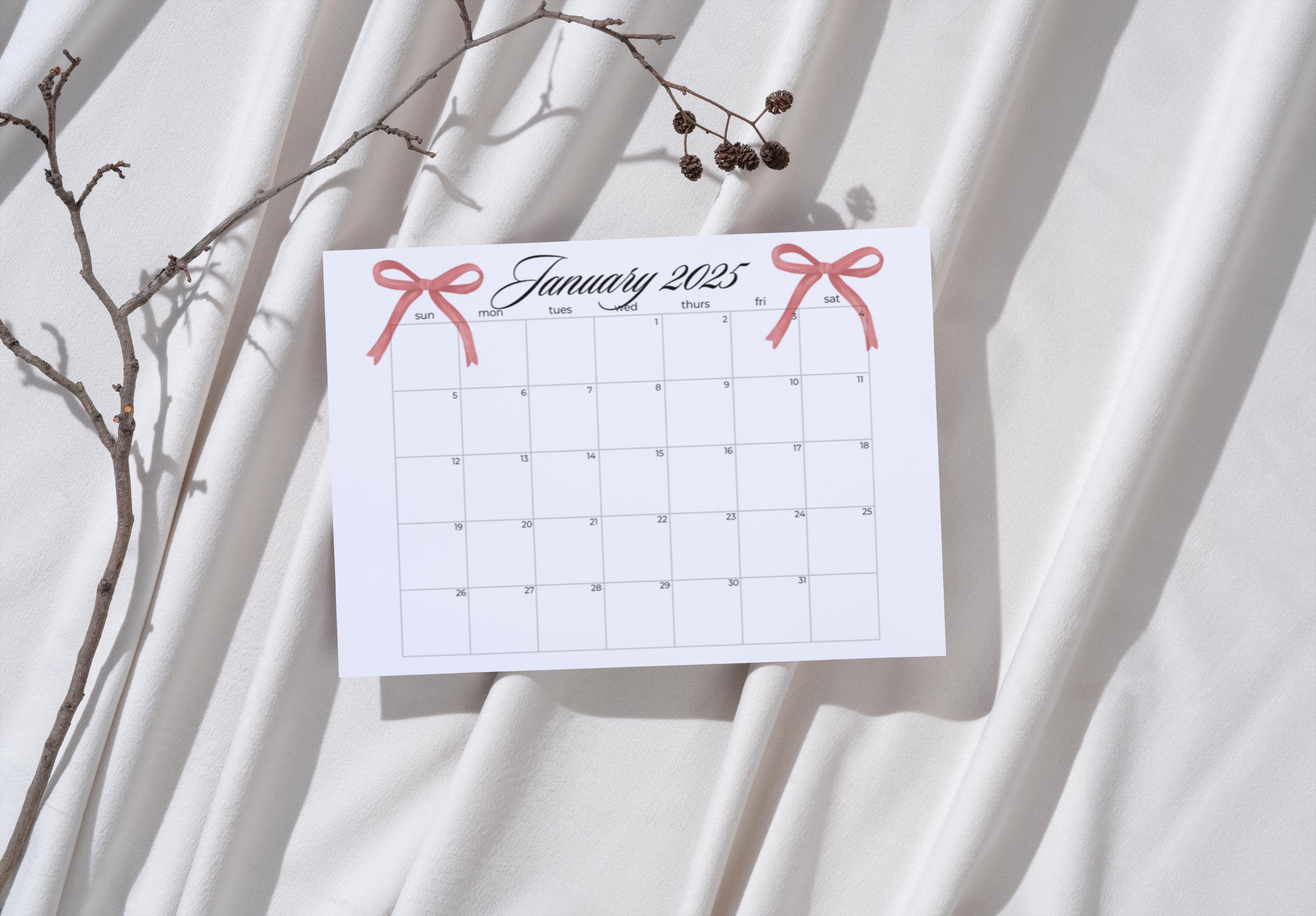Cute January Calendar Wall Art Instant Download Calendar Bow New Year's ...