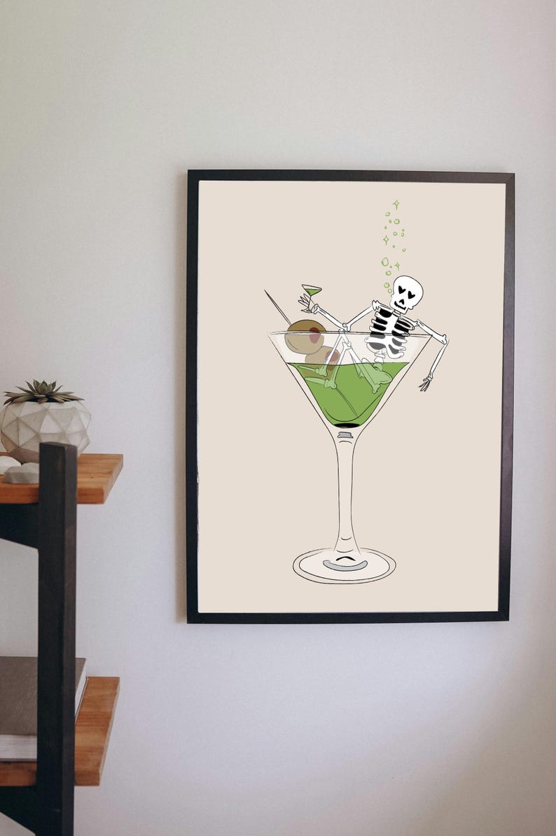 Tipsy Skeleton Martini Halloween Poster - Digital Download Wall Art ...
