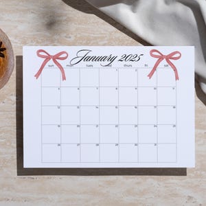 Cute January Calendar Wall Art Instant Download Calendar Bow New Year's ...