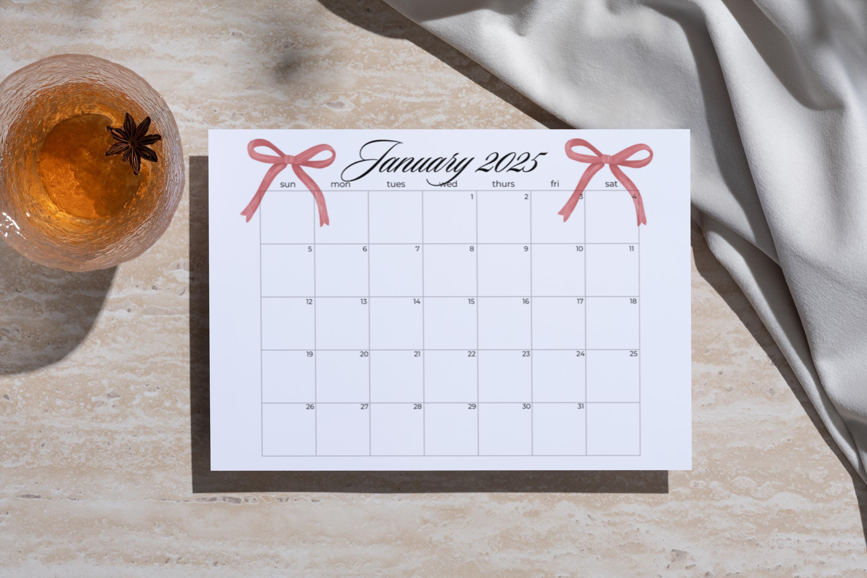 Cute January Calendar Wall Art Instant Download Calendar Bow New Year's ...