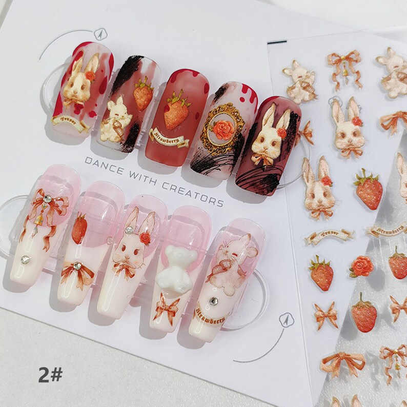 Nail Art Sticker 5D Embossed Retro Rabbit/nail Decals/diy Nail - Etsy