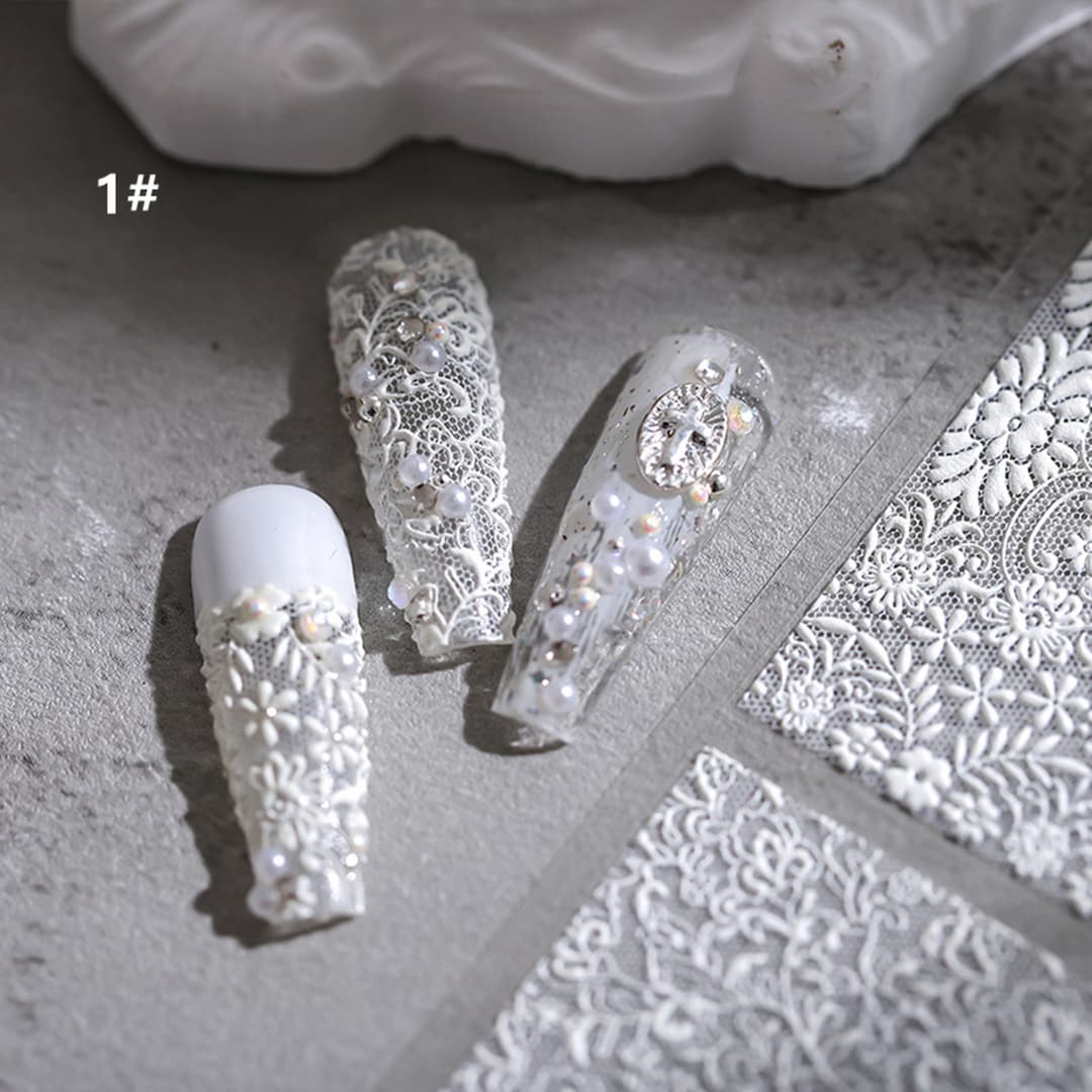 White and Black 5D Embossed Lace Nail Sticker/manicure Decal/diy Nail ...