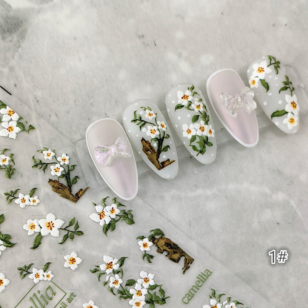 5D Embossed Flower Nail Art Stickers Accessories/japanese Nail Lily of ...
