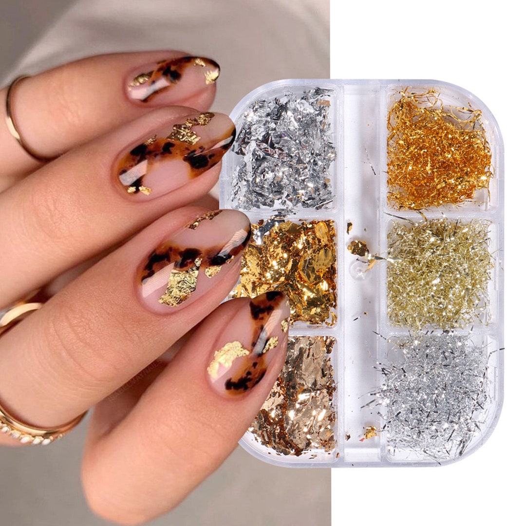 6grid Mica Flakes/manicure Glitter Gold and Silver Platinum Fragments/6 ...