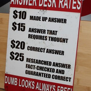 Answer Desk Rates Funny Aluminum Sign 8x12 In - Etsy