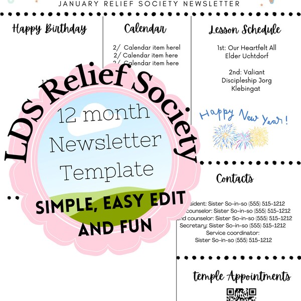 Relief Society Newsletter Template - Etsy