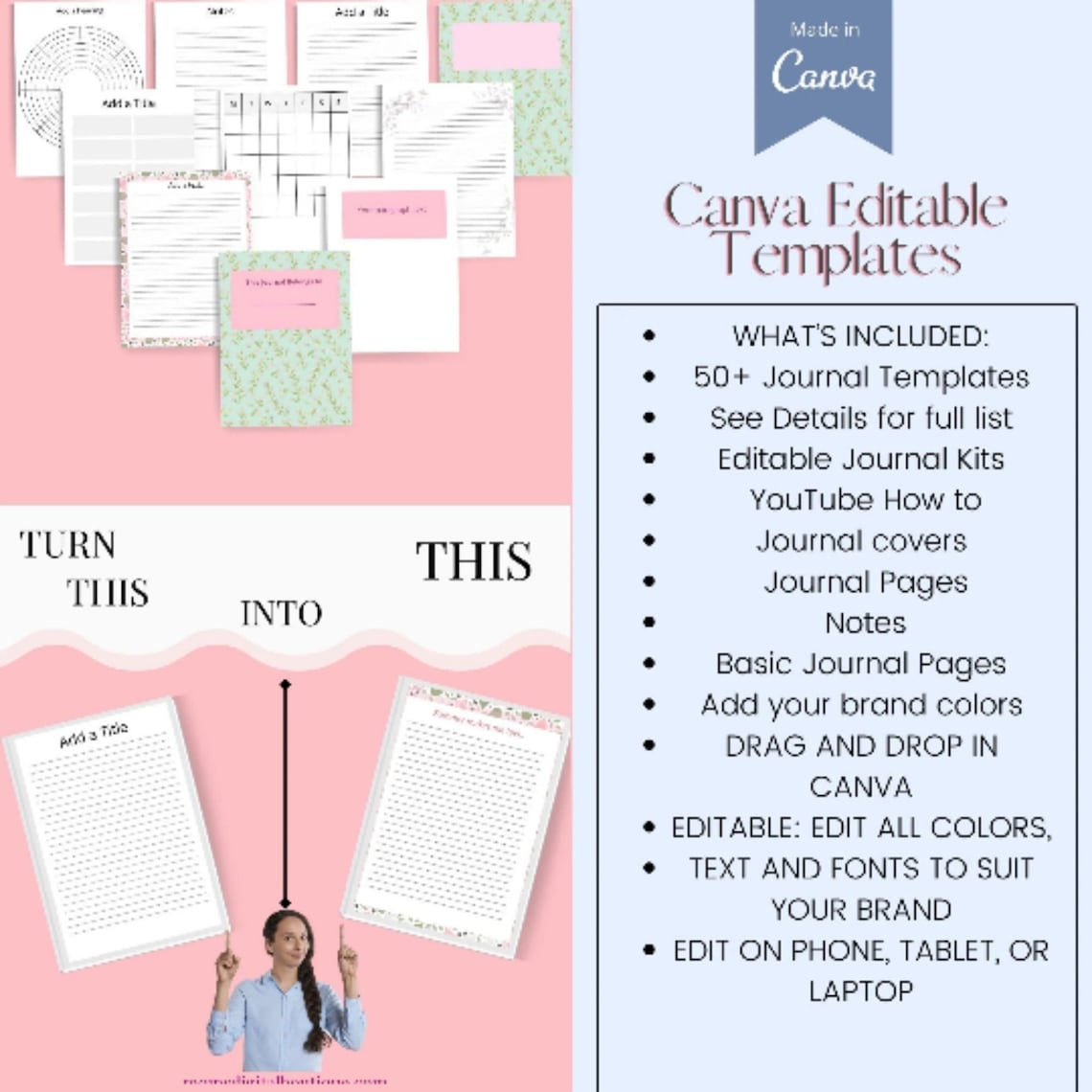 Canva Journal Template, Editable Journaling Kit, Custom Writing ...