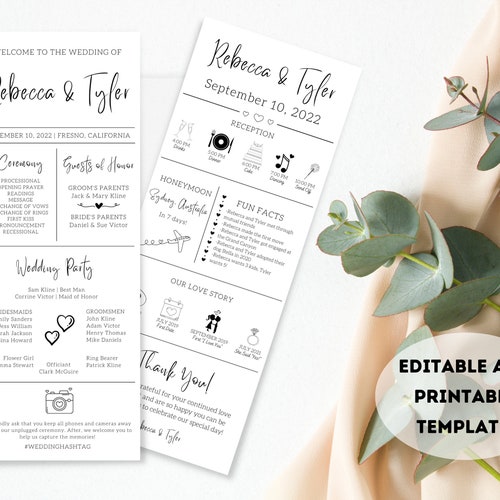 Infographic Wedding Program Template Burgundy Wedding - Etsy Canada