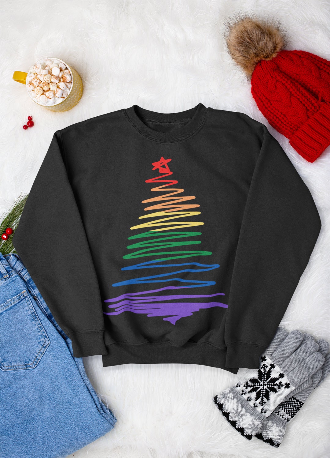 LGBT Rainbow Christmas Tree Sweatshirt, Gay Christmas Sweater, Bi ...