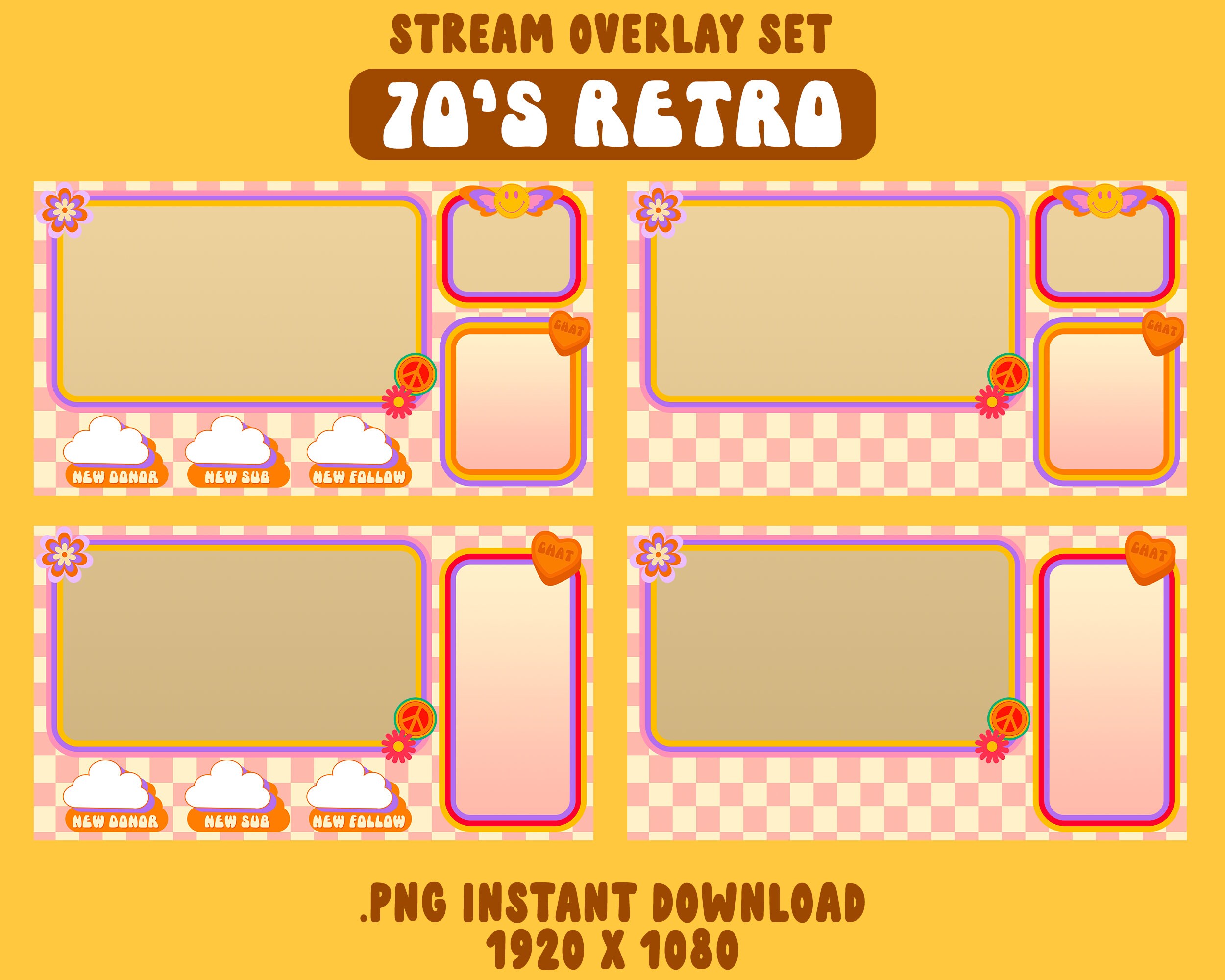 70's Retro Twitch Stream Overlays - INSTANT DOWNLOAD Digital Screens ...