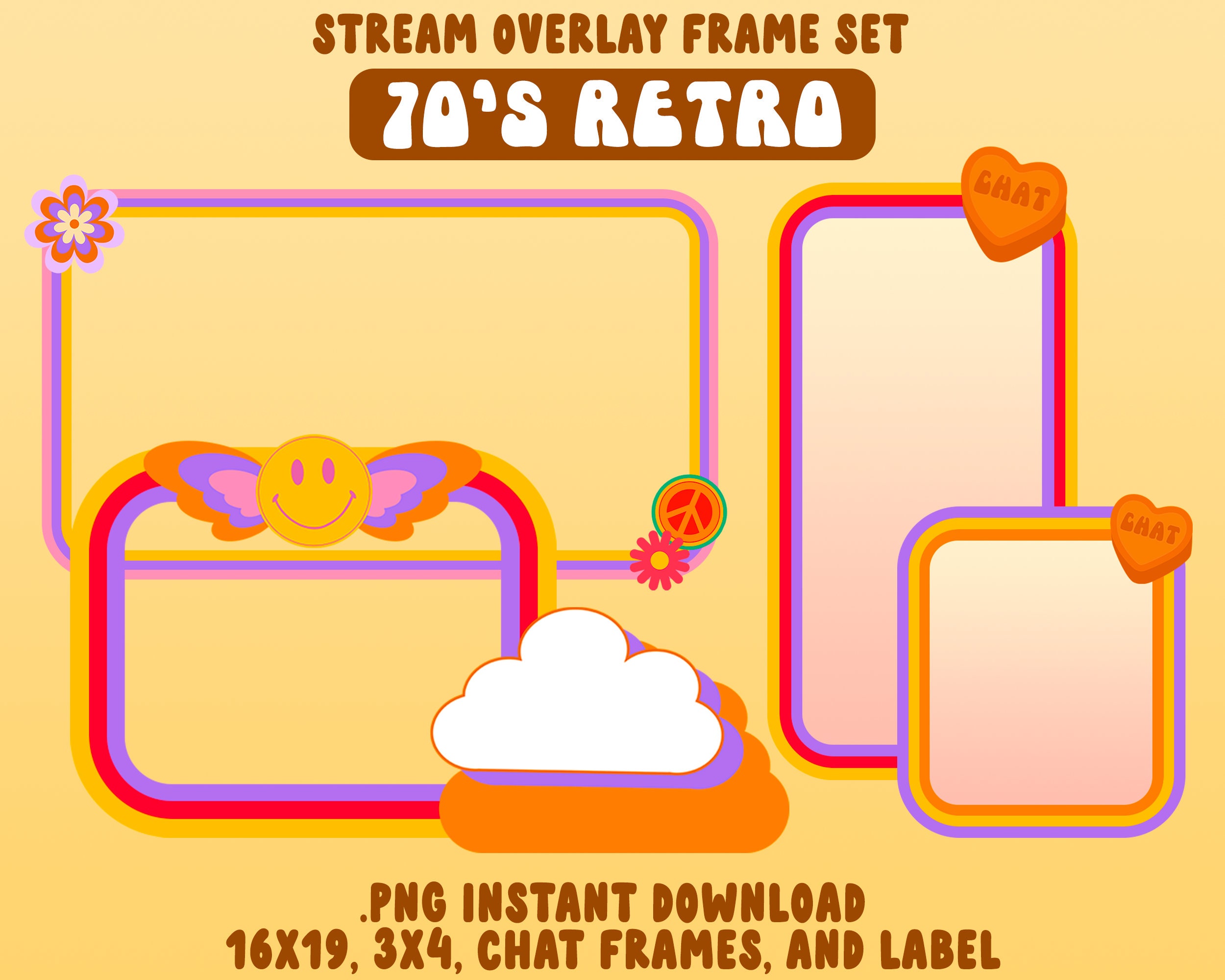 70's Retro Twitch Stream Frames - INSTANT DOWNLOAD Digital Screens ...