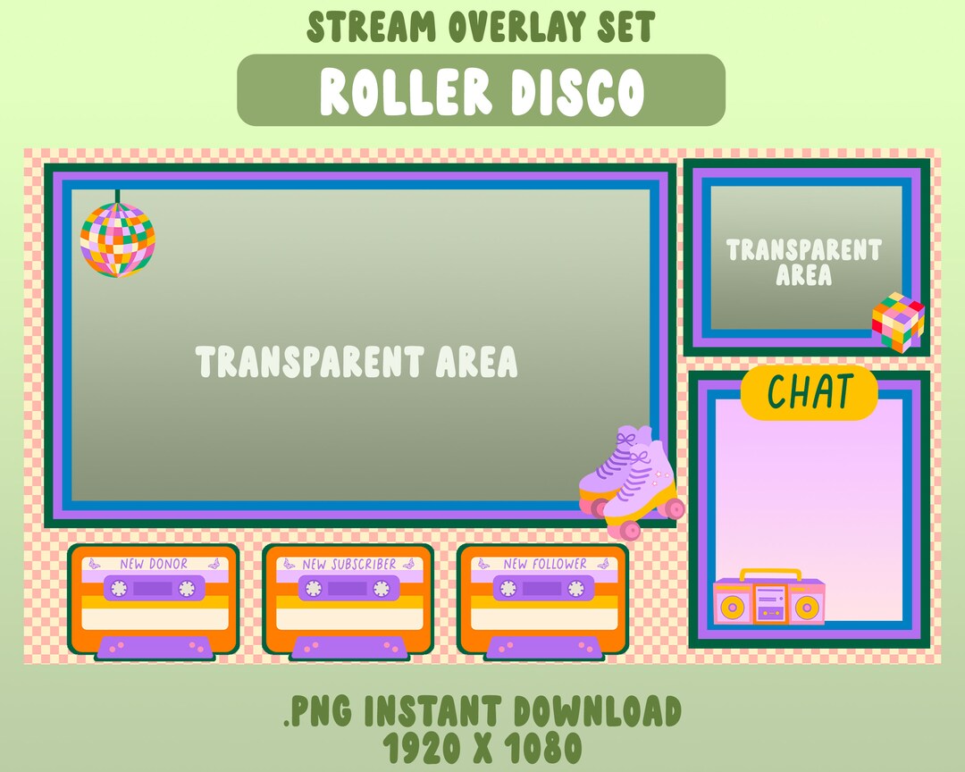 Roller Disco Twitch Stream Overlays - INSTANT DOWNLOAD Digital Screens ...