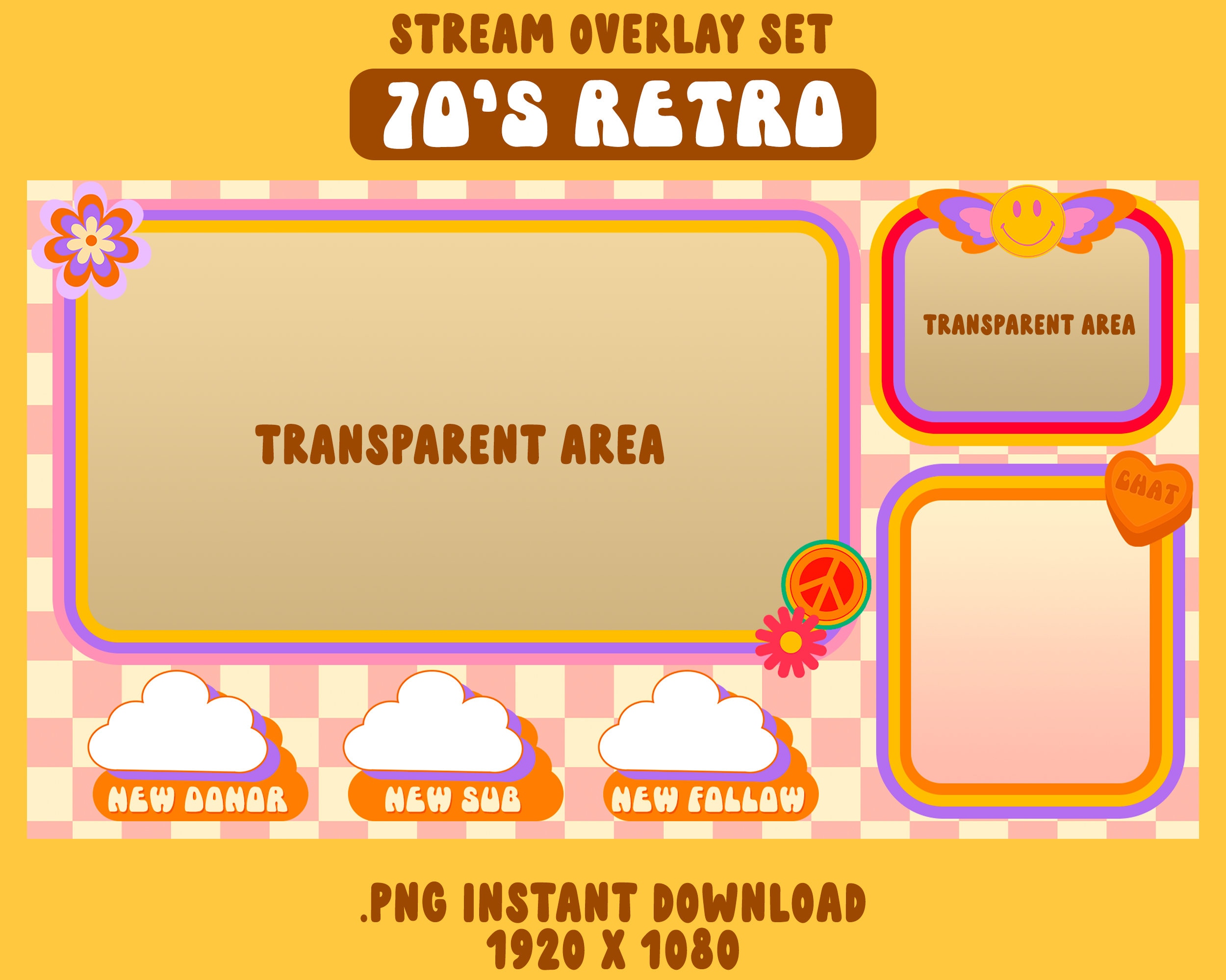 70's Retro Twitch Stream Overlays - INSTANT DOWNLOAD Digital Screens ...