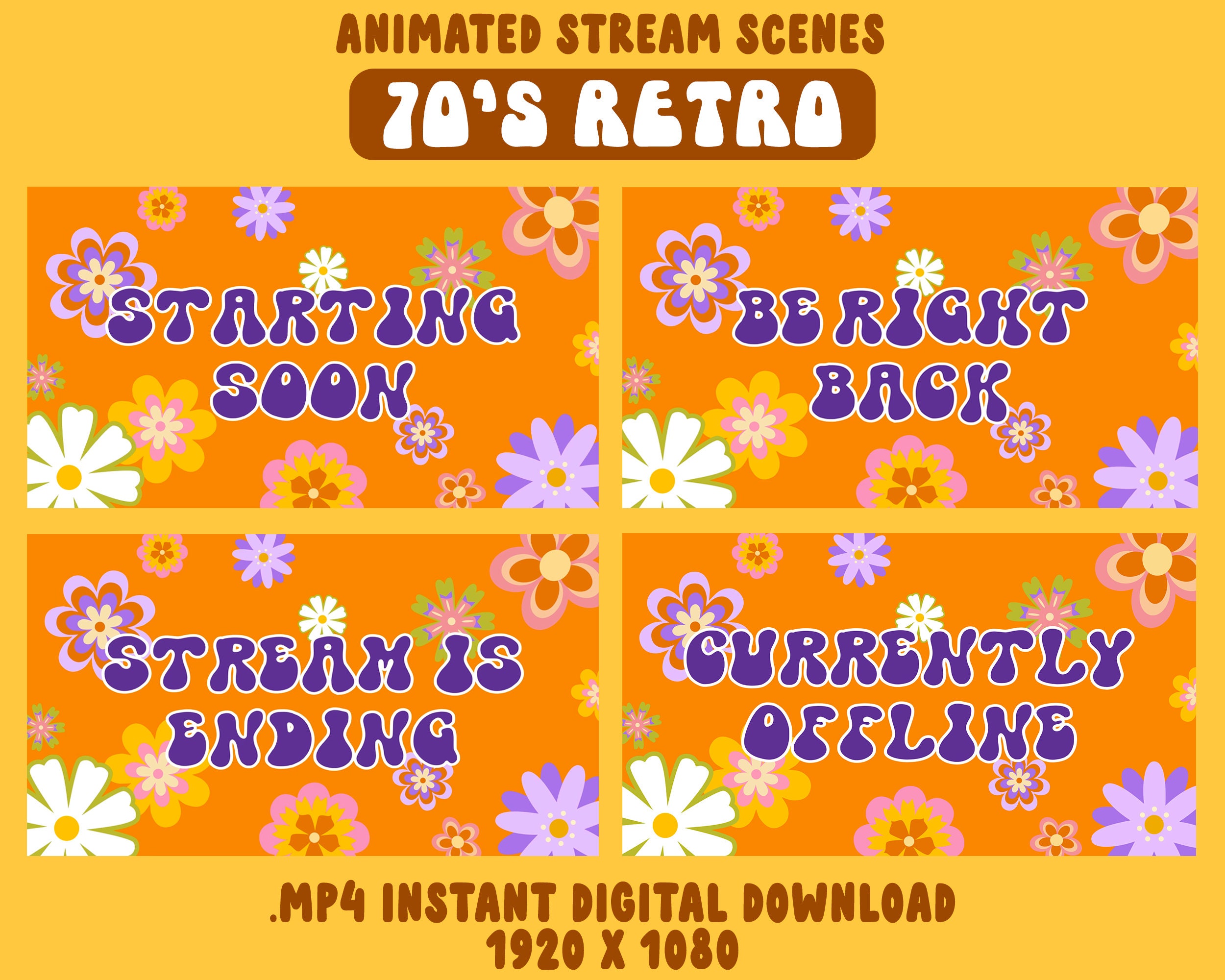 70's Retro Animated Screens for Twitch - INSTANT DOWNLOAD Loading ...