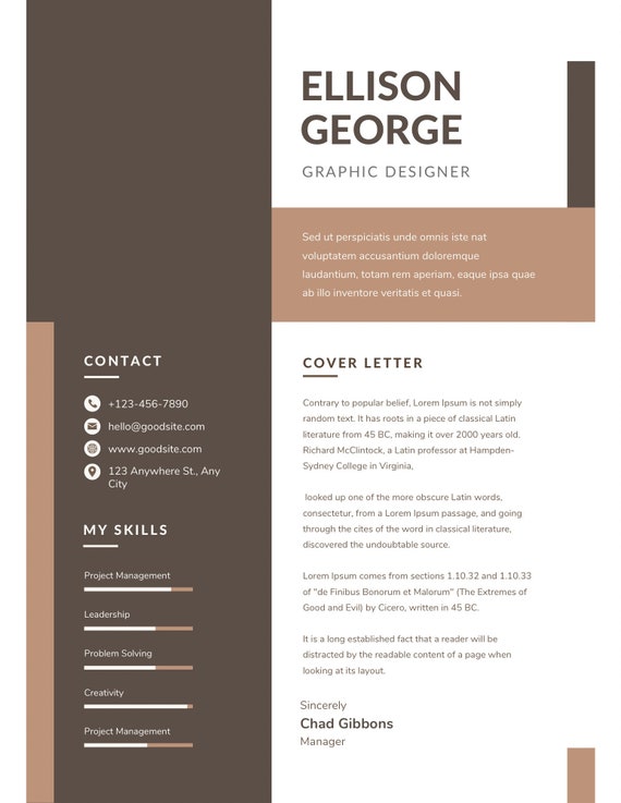 Resume Template Printable Modern Resume Professional Cover - Etsy