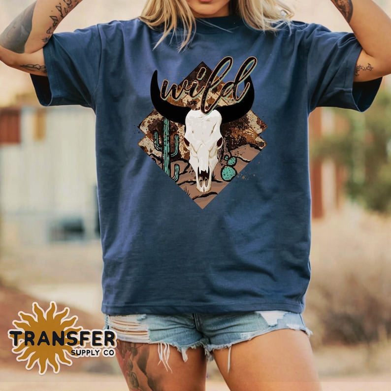 Wild Cow Skull Western, Ready to Press DTF or Sublimation Transfer - Etsy