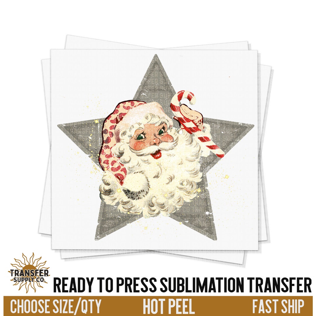Merry Christmas Santa Star, Ready to Press Sublimation Transfers, Ready ...