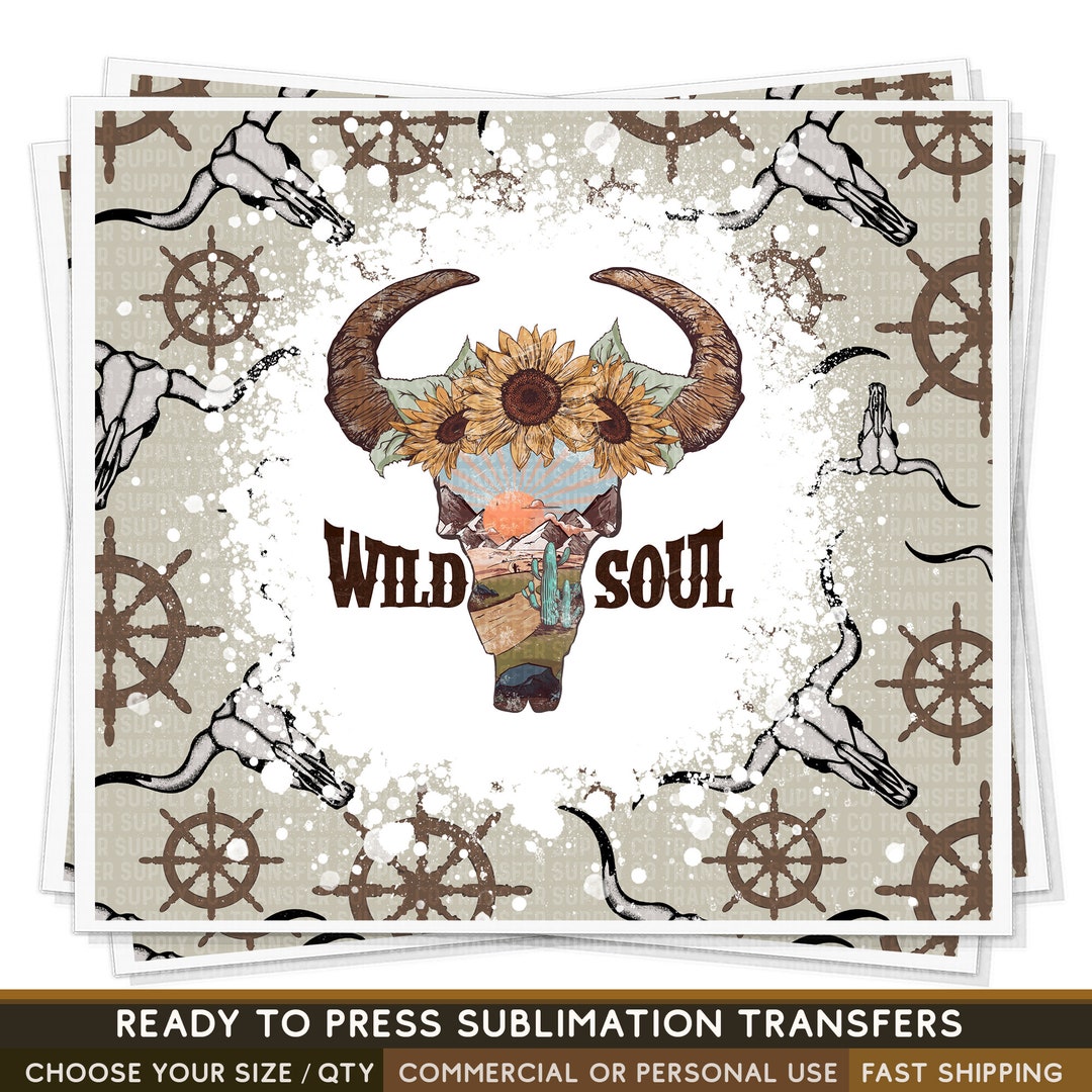 Wild Soul Cow Skull Sublimation Transfer Sublimation Tumbler Wrap ...