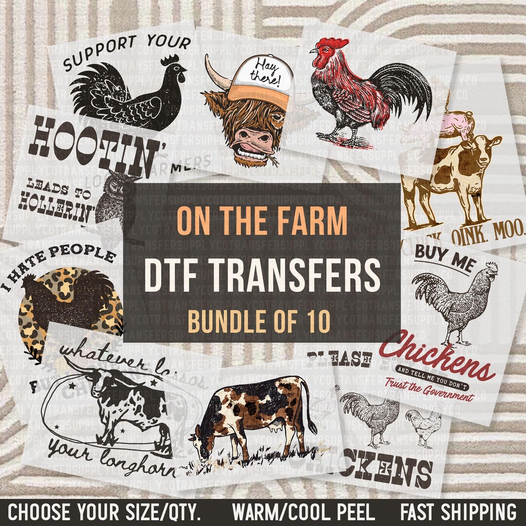 DTF Transfers Bundle of 10 Farm Animal Western Bestsellers Longhorn ...