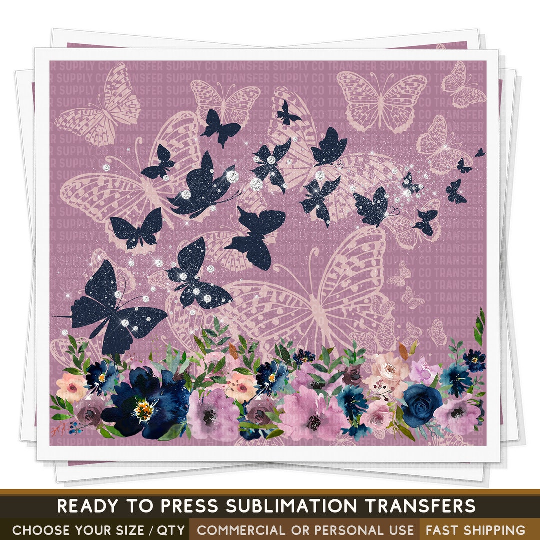 Purple Butterflies Sublimation Tumbler Wraps, Sublimation Tumbler ...