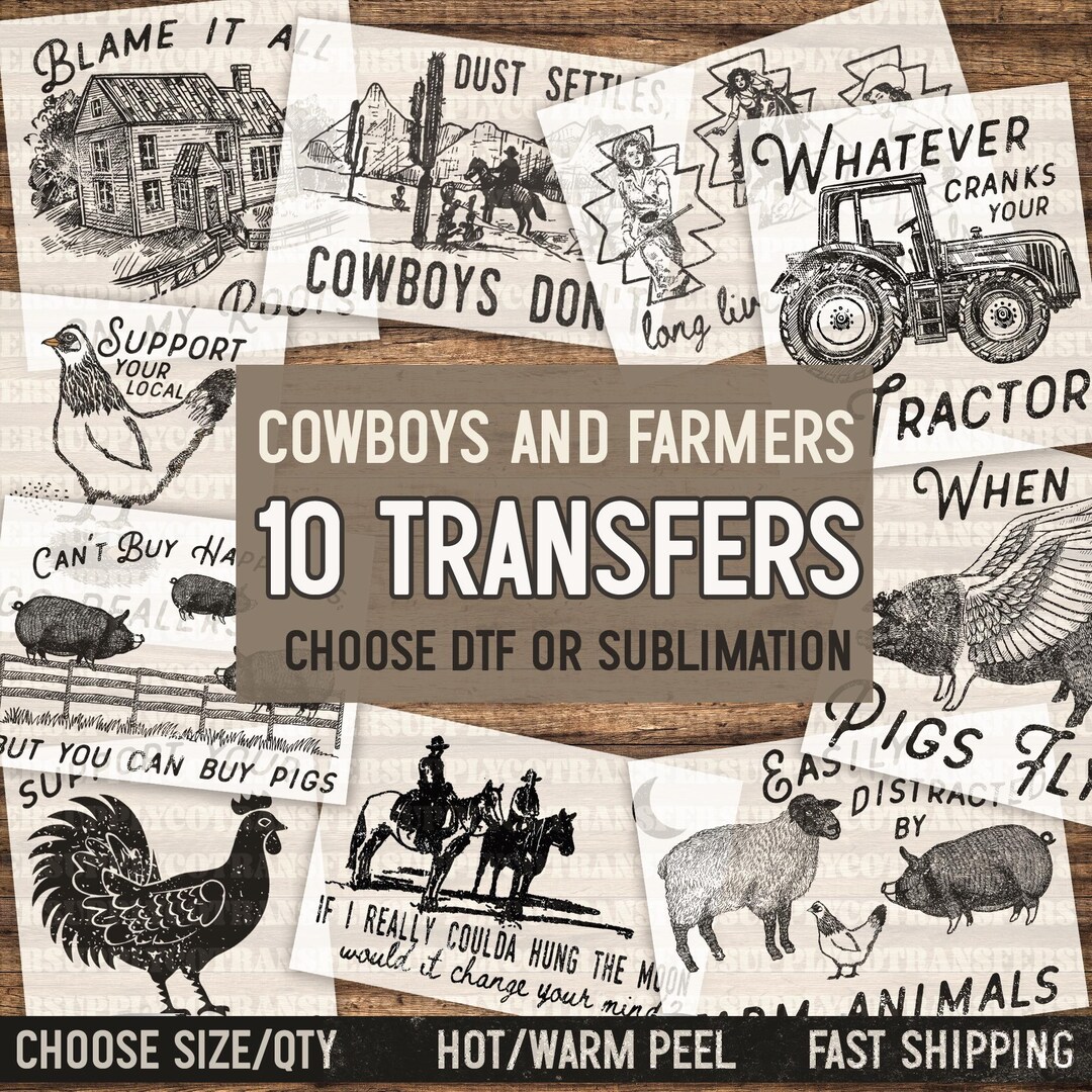 Farm Animal Dtf/sublimation Transfer Prints Bundle (10 Designs) - Etsy