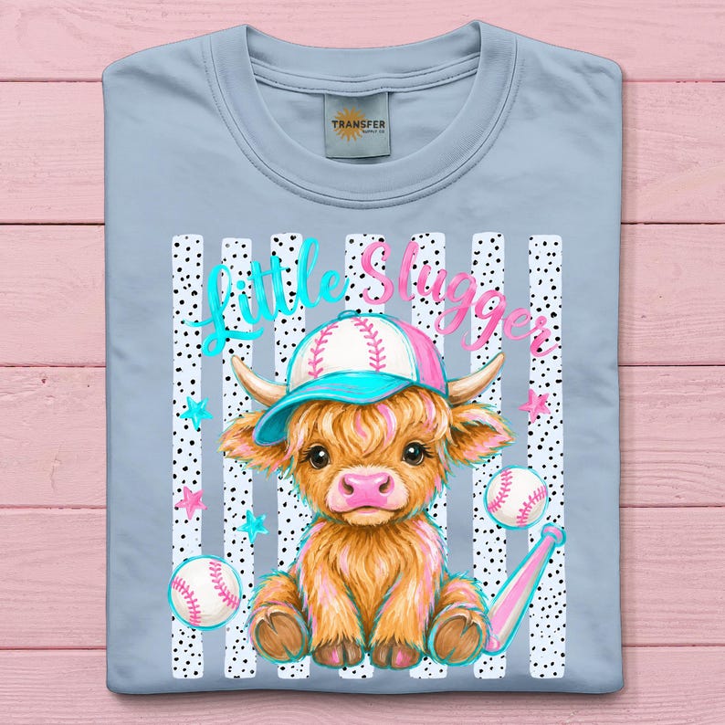 Little Slugger Preppy Highland Cow Baseball Sports, Ready to Press DTF ...