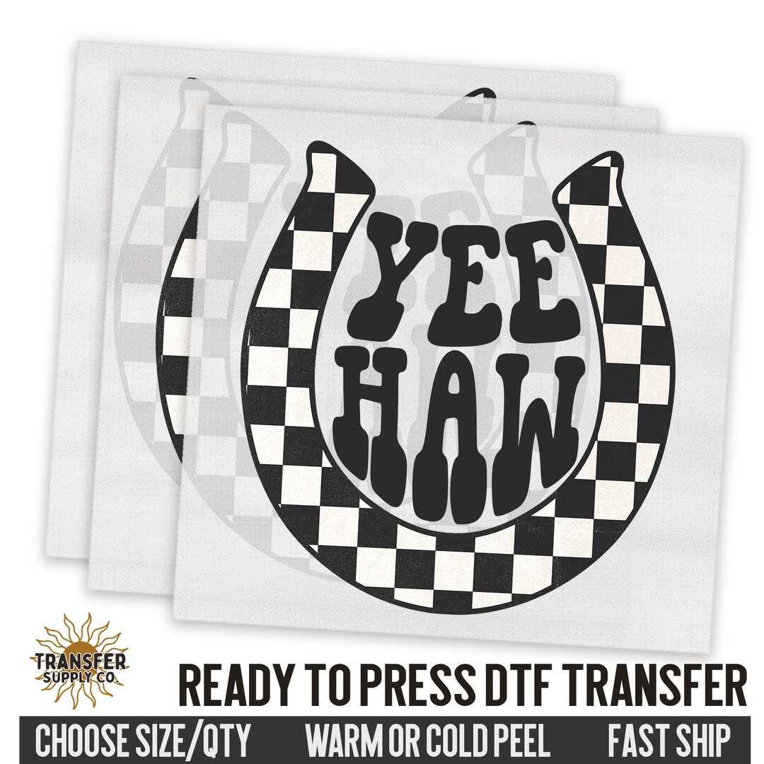Yeehaw Checkered Horse Shoe, Wild West Western, Ready to Press DTF ...