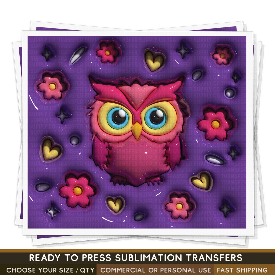 Owl 3D Puff Sublimation Transfer Sublimation Tumbler Wraps, Sublimation ...