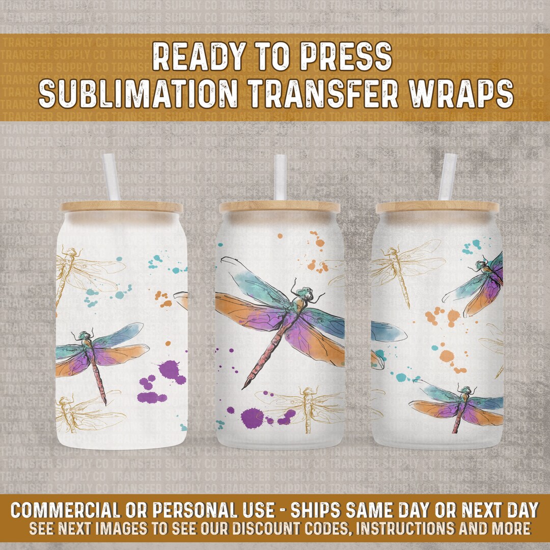 Dragonflies Sublimation Glass Wrap Sublimation 16oz Glass Wrap ...