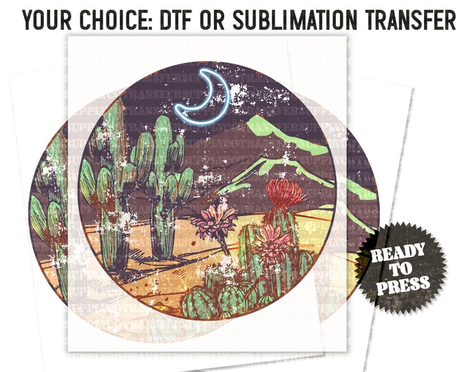 Ready to Press DTF or Sublimation Transfer Print Western Neon Moon ...