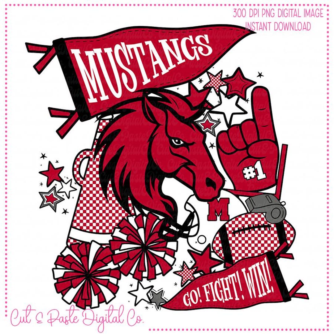 Red Mustangs Spirit Pennant Flag: School Mascot PNG (digital Download ...