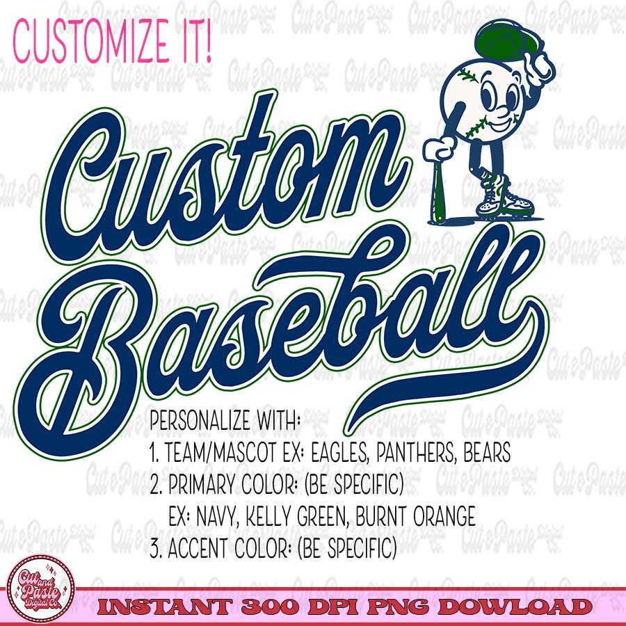 Custom Baseball Design, Teacher, School, Digital PNG, Personalization ...
