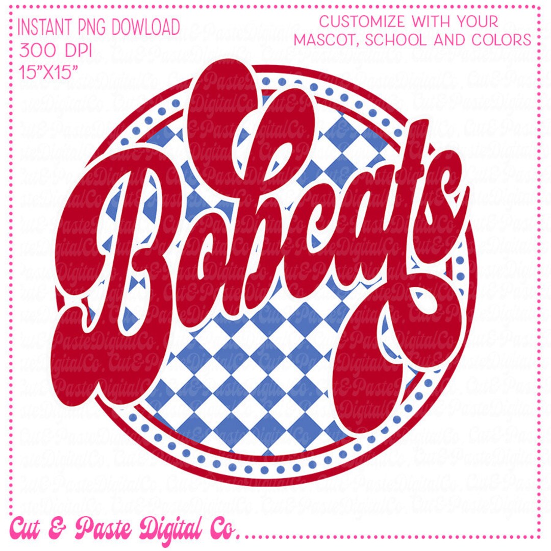 Retro Bobcats Mascot Checkerboard Sign: Digital Design (PNG) - Etsy