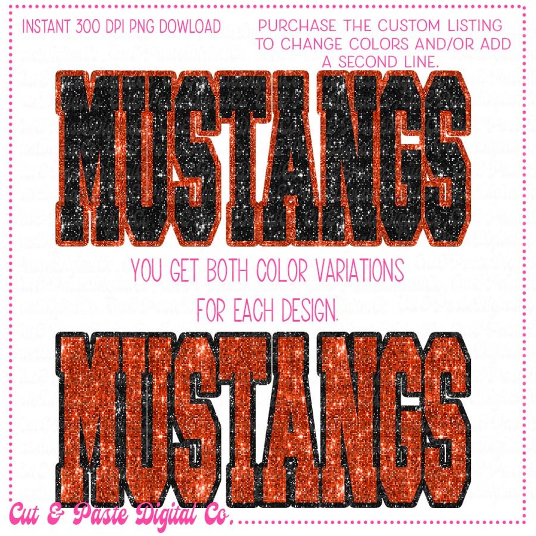 Varsity Mustangs Mascot Design: Glitter and Sequins (digital PNG) - Etsy