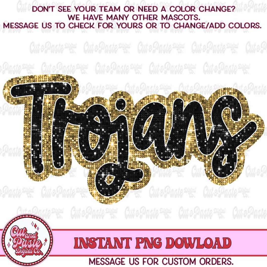 Sports Mascot PNG: Trojans Script - Faux Sequin Glitter Style - Etsy