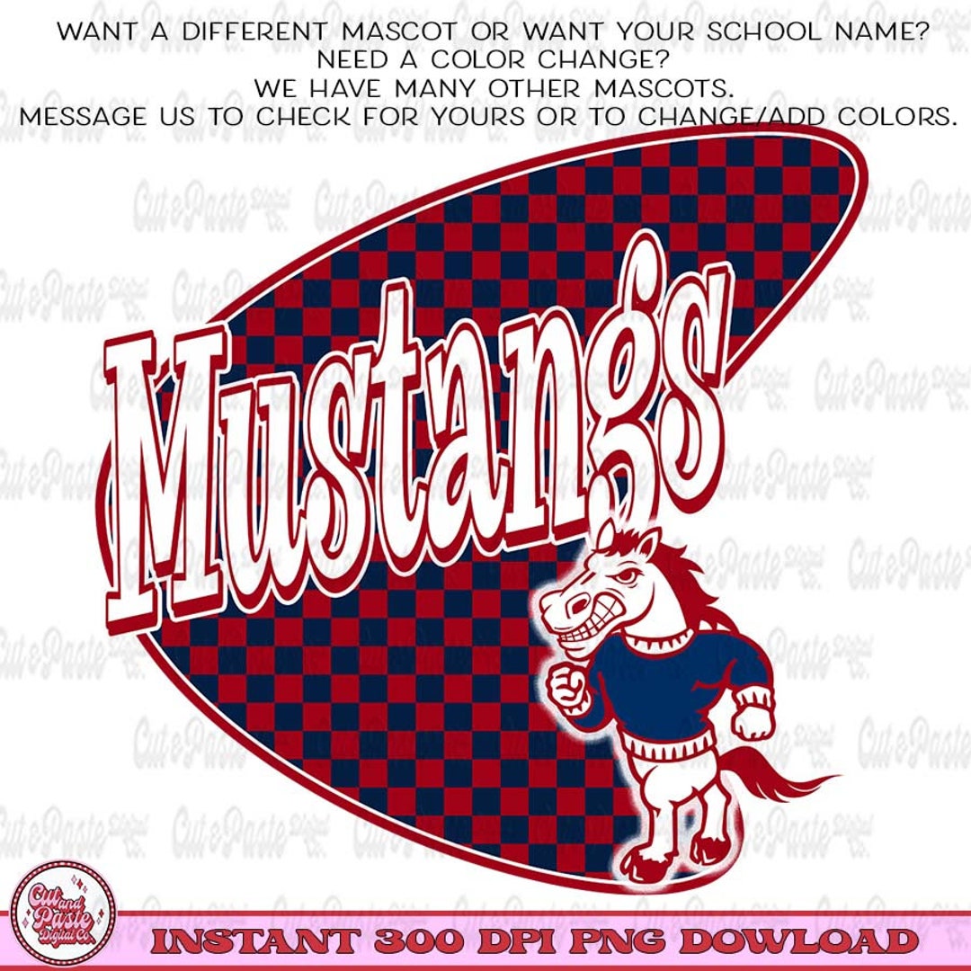 Mustangs,retro Mascot Checkerboard Sign, Teacher/school/mascot Digital ...