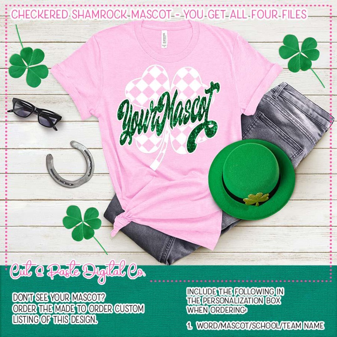 Checkered Shamrock Mascot PNG - Sequin Pattern Digital Art - Etsy