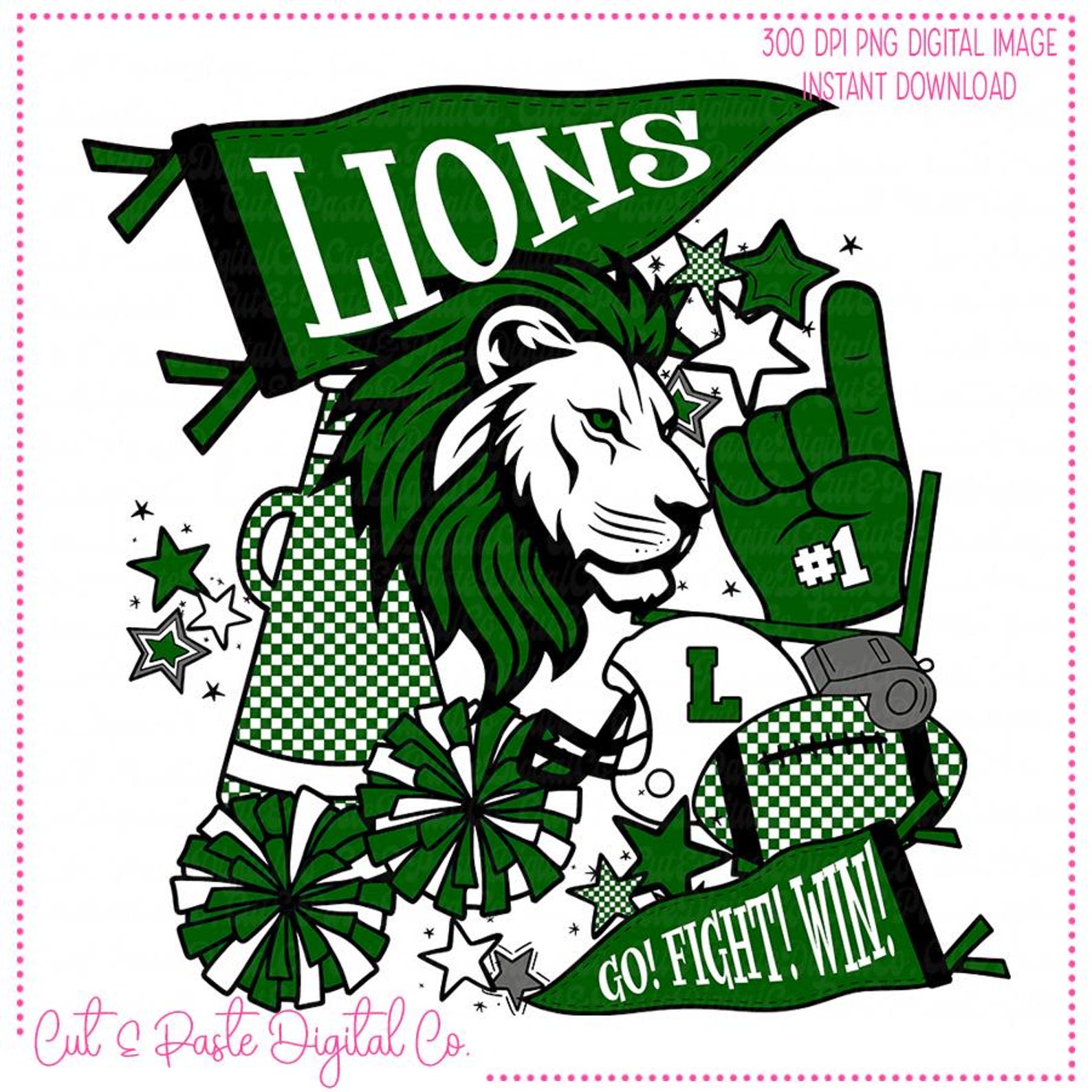 Spirit Pennant PNG: Green Lions Football Mascot - Digital Download - Etsy