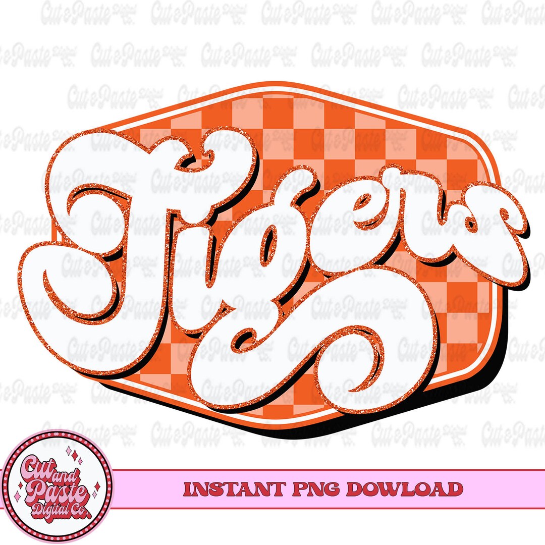 Retro Mascot Checkerboard Sign Tigers Teacher School Mascot Digital ...