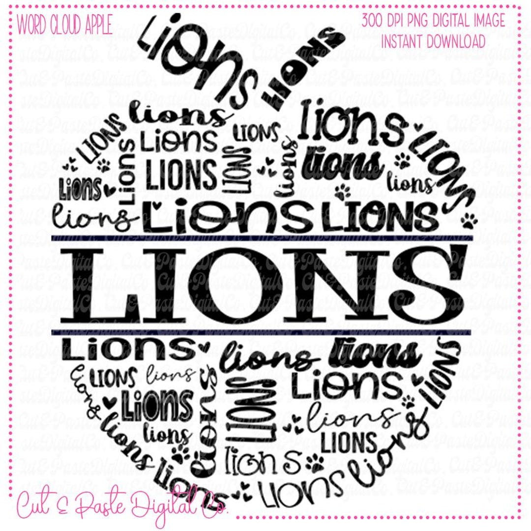 LIONS, Word Cloud Teacher Apple, School, Digital Design, PNG, Printable ...