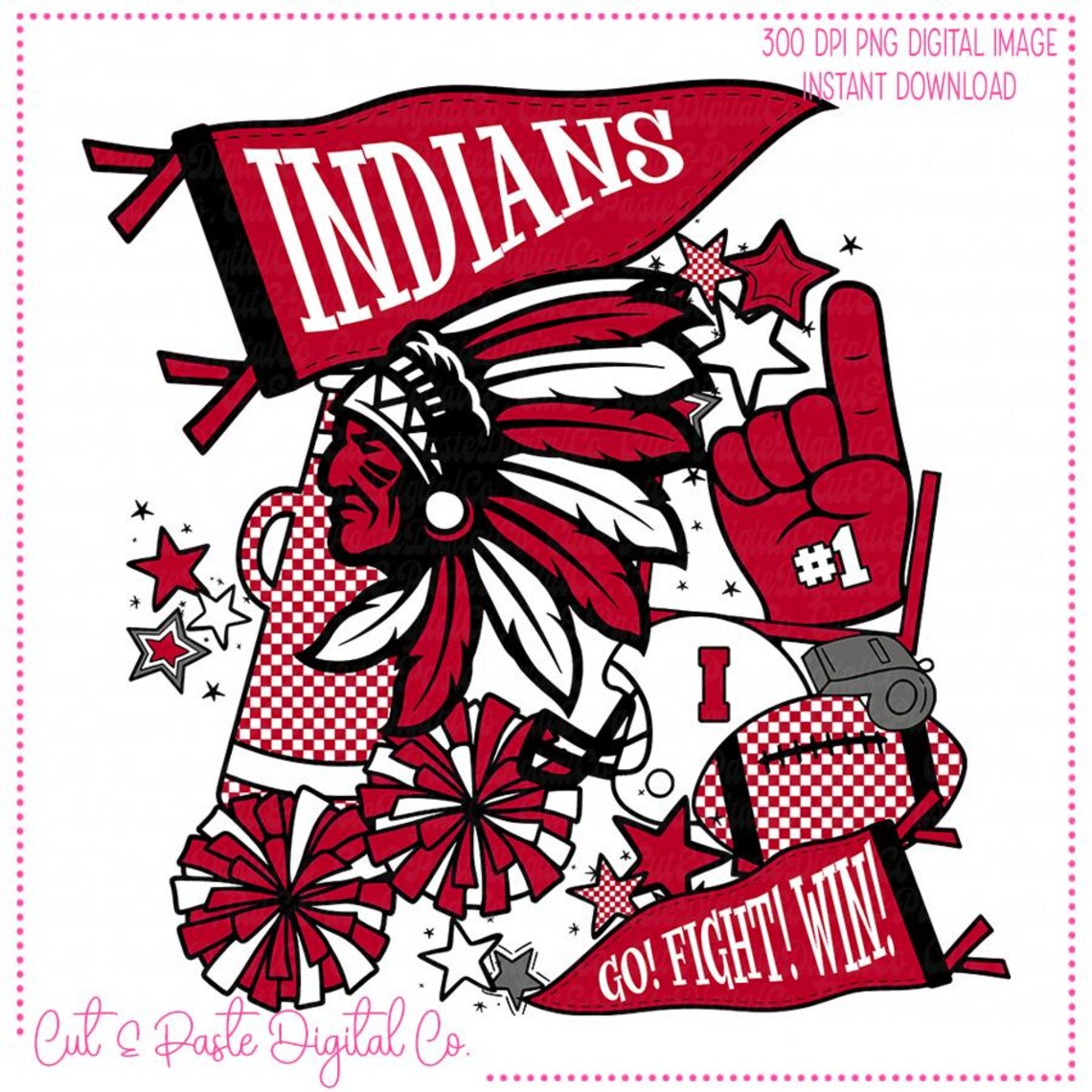 Indians Mascot PNG, School Spirit Football Pennant (digital Download ...