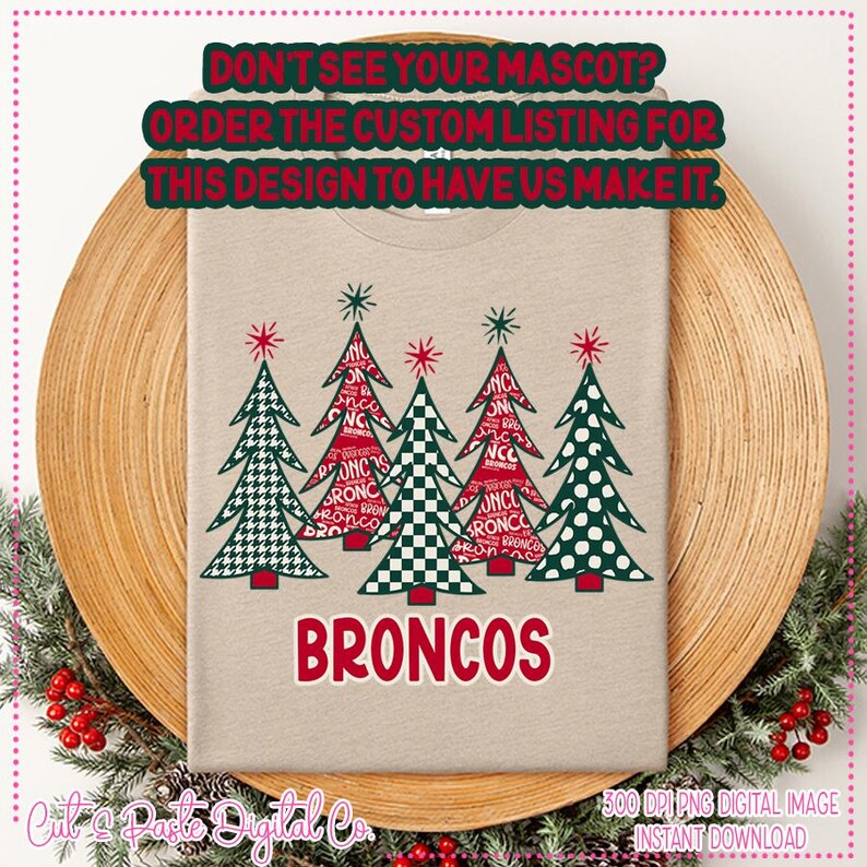 Broncos Christmas Trees PNG: Mascot Holiday Design (digital Download ...