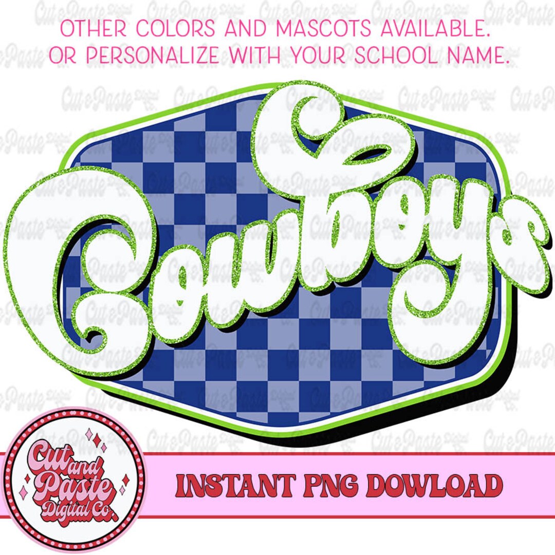 Retro Mascot Checkerboard Sign Cowboys Teacher School Mascot Digital ...