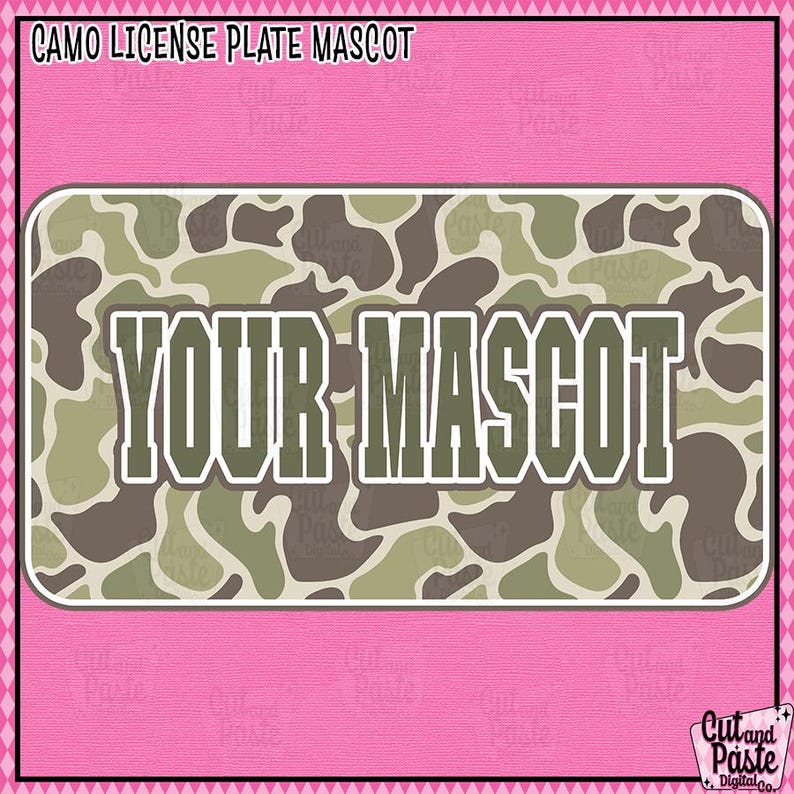 Custom Camo License Plate Mascot PNG: Your School/team/name/colors - Etsy