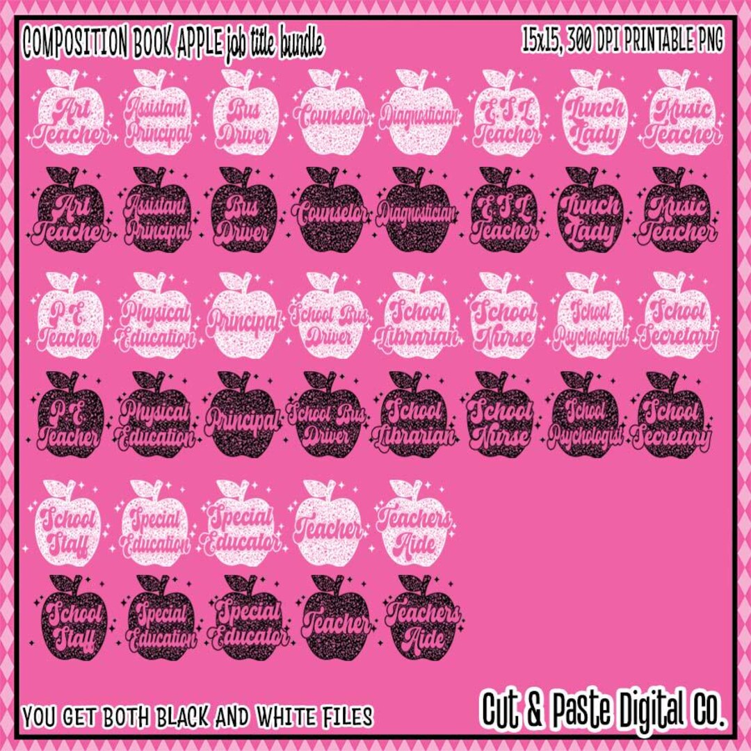 School Staff Clipart Set - Teacher Apples and Notebook Graphics - Etsy