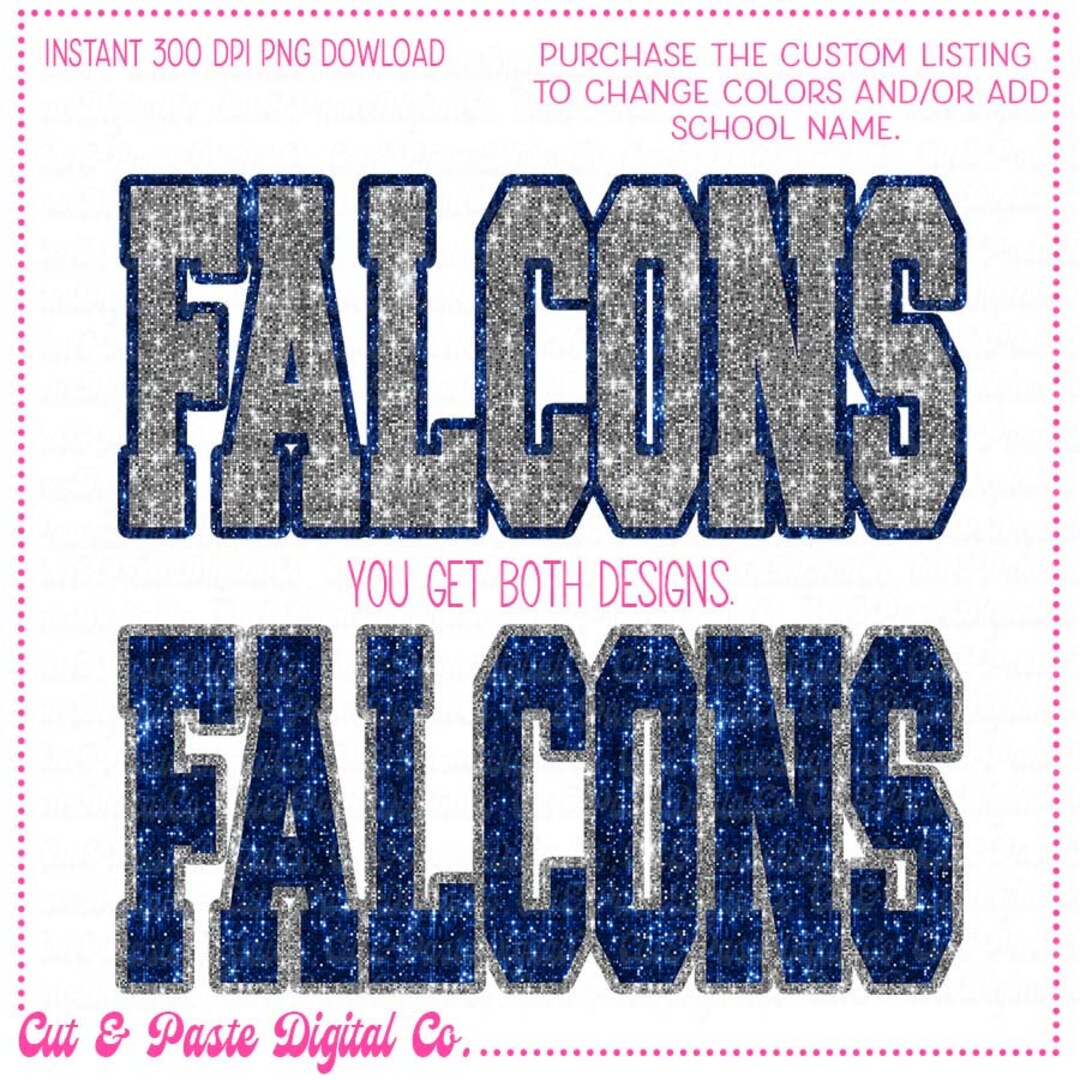 Mascot Digital Design: Falcons Varsity Letters - Glitter & Sequins - Etsy