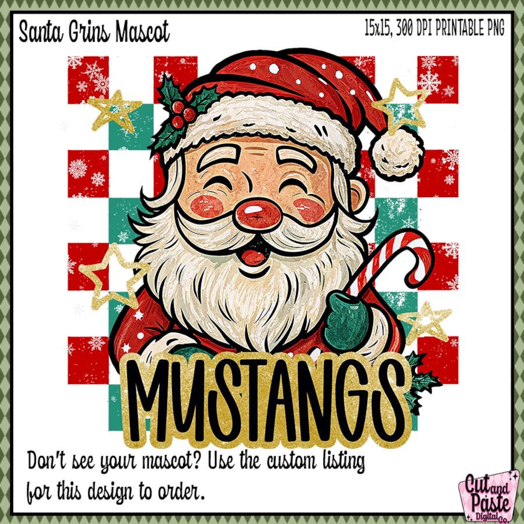 Mustang Santa Mascot PNG: Checkerboard School Spirit (digital File) - Etsy