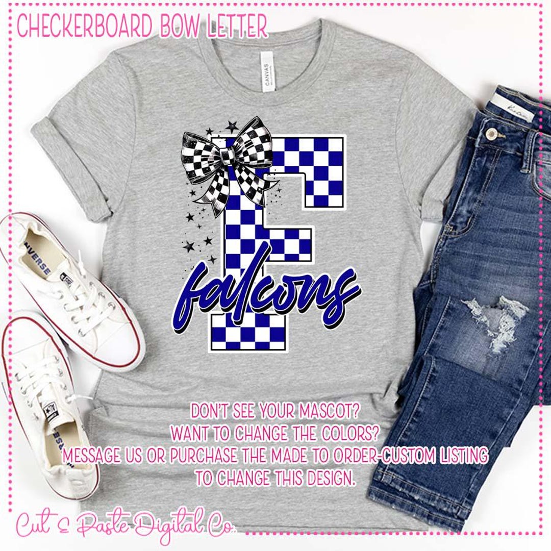 Falcons Checkered Bow PNG: School Mascot Design in Royal Blue - Etsy